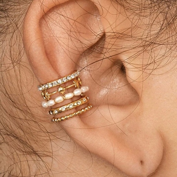 Jewelry | Gold Rhinestones Pearls Ear Cuff Clip | Poshmark